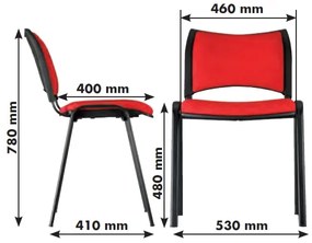 Konferenční židle SMART - černé nohy s područkami, červená
