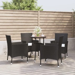 5dílný zahradní bistro set s poduškami černý polyratan 3187433