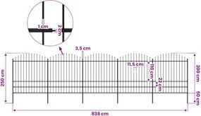 Zahradní plot s kopím nahoře ocelový 838 x 200 cm černý 277752