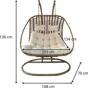 Dvoumístné závěsné houpací křeslo June béžové/krémové