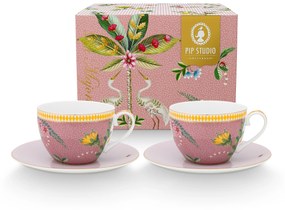 Pip Studio La Majorelle sada 2ks šálků s podšálky 270ml, růžová (sada 2 cappuccino hrnků v dárkovém balení)