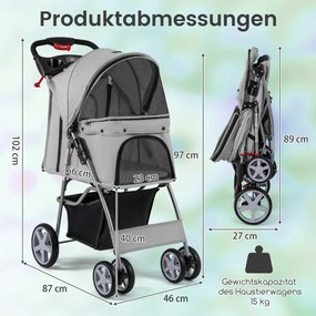 Costway Pet Kočárek Skládací kočárek pro psy s úložným košíkem Držáky na hrnky