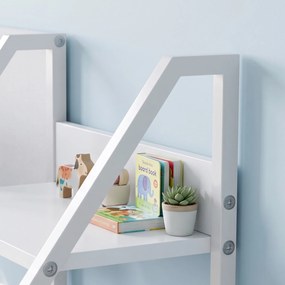 AIYAPLAY Montessori knihovna pro děti 3-8 let se 3 látkovými přihrádkami, dřevěnými vložkami a zásuvkou, bílá