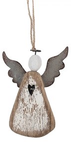 Závěsná dřevěná figurka anděl se srdíčkem Angel Rustic - 9*2*13 cm
