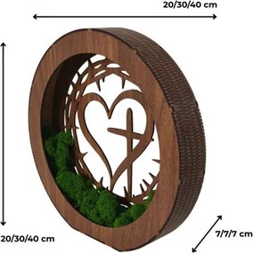 Dřevěná LED lampa Srdce s křížem a mechem | Stmívatelná I SENTOP LED0609