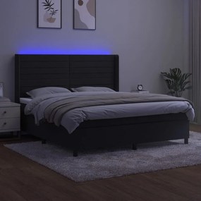 Box spring postel s matrací a LED černá 160x200 cm samet 3139633