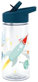 A Little Lovely Company Dětská lahev s brčkem Space 450ml + samolepky, modrá barva, plast