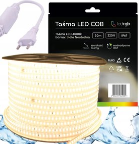 Set Led pásek Smd 220V 230V 20m 4000K Bílý Neutrální Napájecí Zdroj IP67