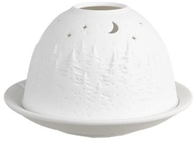 Bílý porcelánový svícen na čajovku noční zimní krajina Paollo - Ø 12 * 8 cm