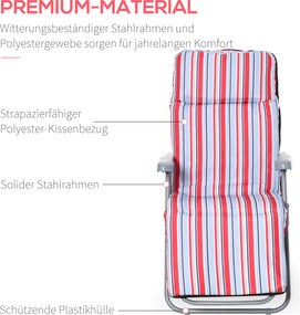 Outsunny lehátko sada 2 lehátek s polštářem skládací nastavitelné opěradlo ocel+polyester červená 60 x 75 x 65-102 cm| Aosom
