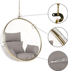 Závěsné křeslo, transparentní/zlatá/šedá, BUBBLE NEW TYP 1