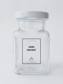 Samolepka na kořenky KMÍN DRCENÝ průhledná 3 × 4 cm tučné písmo