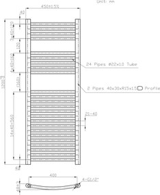 Novaservis - Koupelnový žebříkový radiátor 490W/230V 120x45 cm bílá oblý