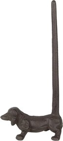 Hnědý litinový stojan na kuchyňské utěrky s jezevčíkem - 14*8*30 cm