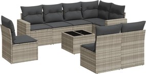9dílná zahradní sedací souprava a podušky světle šedá polyratan 3251419