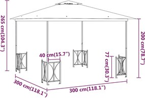 Altán s bočními stěnami a dvojitou střechou 3 x 3 m antracitový 318541