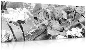 Obraz malba květů v černobílém provedení - 100x50 cm