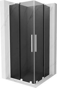 Mexen Velar L Duo, sprchový kout s posuvnými dveřmi 100 x 100 cm, 8mm šedé sklo, bílá matná, 871-100-100-02-43-20