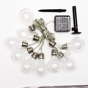 LED party girlanda solární, 5 m, venkovní, teple bílá, 10 diod, průhledné baňky, čirý kabel, IP44