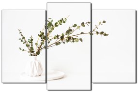 Obraz na plátně - Větev eukalyptu v bílé váze na bílém pozadí 1272C (135x90 cm)