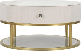 Konferenční stolek Montpellier 75 cm se zásuvkami zlatý/krémový/mramor