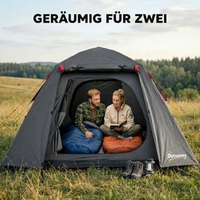 Outsunny stan pro 2 osoby, voděodolný 3000 mm – kupolový stan s 2 vchody, 4 okny, transportní taškou a háčkem na lucernu – kempování/turistika/cesty