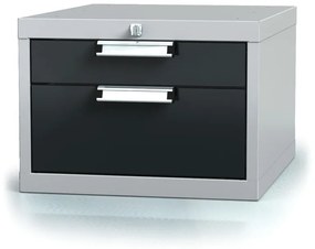 Alfa 3 Závěsný dílenský box na nářadí k pracovním stolům MECHANIC, 2 zásuvky, 480 x 600 x 351 mm, šedé dveře