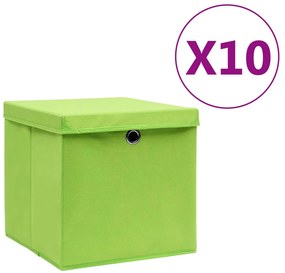 Úložné boxy s víky 10 ks 28 x 28 x 28 cm zelené 325230