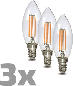 EURO-LUX LED žárovka Filament C37 E14, 4 W, 470 lm, 2700 K, pr. 37 x 50 mm, 3 ks