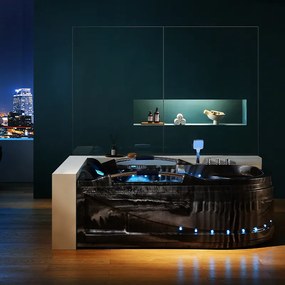 Terra Hydromasážní vířivá vana Venezia 61 180x120 levá s ohřevem vody, černý mramor