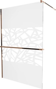 Mexen Kioto+, sprchová zástěna s poličkou a držákem na ručníky 140 x 200 cm, 8mm čiré sklo vzor bílý, profil růžové zlato, 800-140-121-60-85