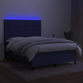 Box spring postel s matrací a LED modrá 140x200 cm textil 3134883