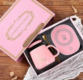 Sada keramického hrnku s elektrickým ohřívačem Lucky v dárkovém balení - pink