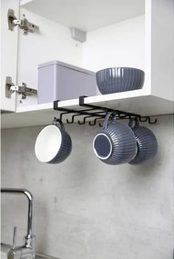 METALTEX Držák na hrnečky s 10 háčky, závěsný pod polici, bez montáže, MYMUG LAVA, černý
