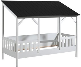 Bílá dřevěná dětská postel Vipack Housebed 90 x 200 cm s černou střechou