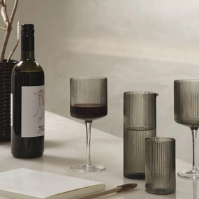 Ferm Living Sklenice na červené víno Ripple Smoked Grey – set 2 ks, šedá barva, sklo, 325 ml