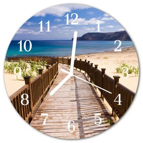 Skleněné hodiny kulaté Moře na pláži