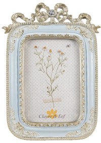 Modrý fotorámeček s ornamenty a mašlí - 17*2*24 cm / 10*15 cm