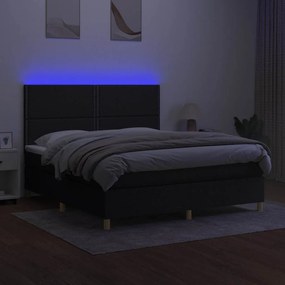Box spring postel s matrací a LED černá 180x200 cm textil 3135375