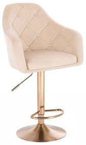 LuxuryForm Barová židle ROMA VELUR na zlatém talíři - krémová