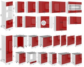 Kuchyňská linka Belini Premium Full Version 300 cm červený lesk s pracovní deskou ROSE