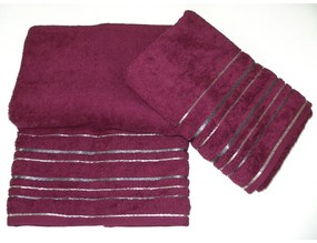 Praktik Froté ručník ZARA, bordó s proužkovanou bordurou, 50x100cm