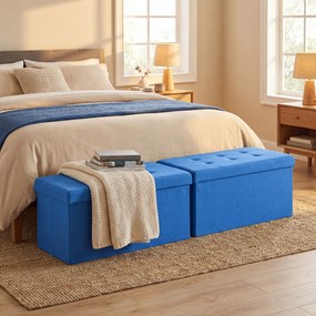 HOMCOM úložný puf, skládací úložná lavice 84 L 76x38x38 cm potah z umělého lnu světle modrý