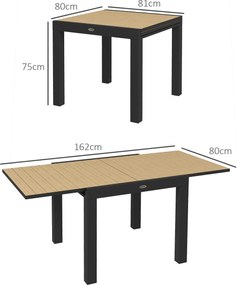 Outsunny jídelní stůl zahradní stůl pro 6 osob rozkládací až do 70 kg nosnost hliník žlutá 81/162 x 80 x 75 cm pro terasu a balkon | Aosom.de