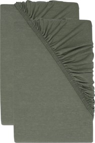 Livarno® Sada žerzejových napínacích prostěradel s podílem lnu, 90–100 x 200 cm, 2dílná, zelená
