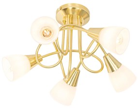 Klasické stropní svítidlo zlaté s opálovým sklem 5-světlo - Inez