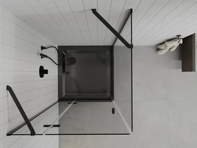 Mexen Roma, sprchový kout s 1-křídlými dveřmi 80 (dveře) x 80 (stěna) cm, 6mm čiré sklo, černý profil, slim sprchová vanička 5cm černá s černým sifonem, 854-080-080-70-00-4070B