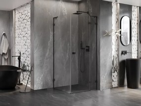 Mexen Lunar, L výklopný sprchový kout pravý 100 x 100 cm, 8mm čiré sklo, černý profil, 834L-100-100-70-00-P