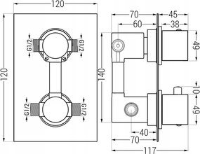 Podomítková termostatická baterie MEXEN CUBE - černá matná - 2 výstupy, 77502-70