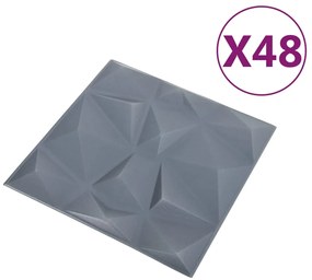3D nástěnné panely 48 ks 50 x 50 cm diamant šedé 12 m²,  150920